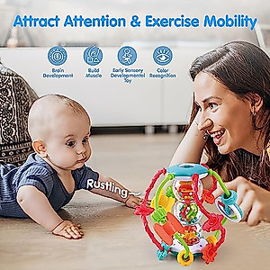 Baby Rattles 6 to 12 Months - Montessori Baby Toys Rainmaker Infant Toys Developmental Toys for Baby Activity Ball Sensory Toys Shaker Ball for Babies Boys Girls Toddler Gift