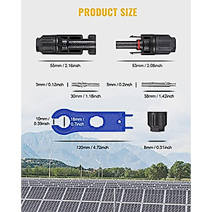 BougeRV 12 PCS Solar Connectors with Spanners Solar Panel Cable Connectors 6 Pairs Male/Female(10AWG)