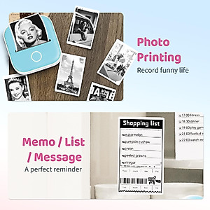 Ponek T02 Mini Sticker Printer - Wireless Sticker Maker Machine, Receipt Printers Pocket Mini Printer for iPhone, Mini Thermal Printer with 3 Rolls Thermal Paper for Journal, Memo, Photo