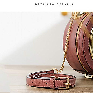 Clock Bag Real Working,Vintage Crossbody Messenger Bag, SteamPunk Style Shape Leather Bag Circular Handbag Chain Shoulder Female bag (Pink)