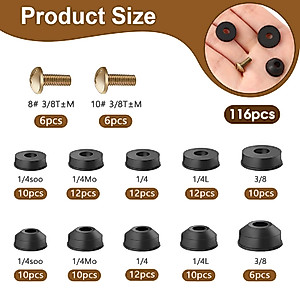 Faucet Rubber Washers, 116 PCS Outdoor Faucet Repair Kit with Assorted Flat Washers, Beveled Washers and Brass Bibb Screws Faucet Washer Assortment Kit Garden Hose Repair Kit for Repairing Faucet Leak