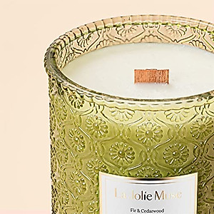 LA JOLIE MUSE Fir & Cedarwood Scented Candle, 19.4 Oz Large Winter Holiday Gift Candle, Wood Wicked Candle for Home Scented, Long Burning Glass Jar Candle