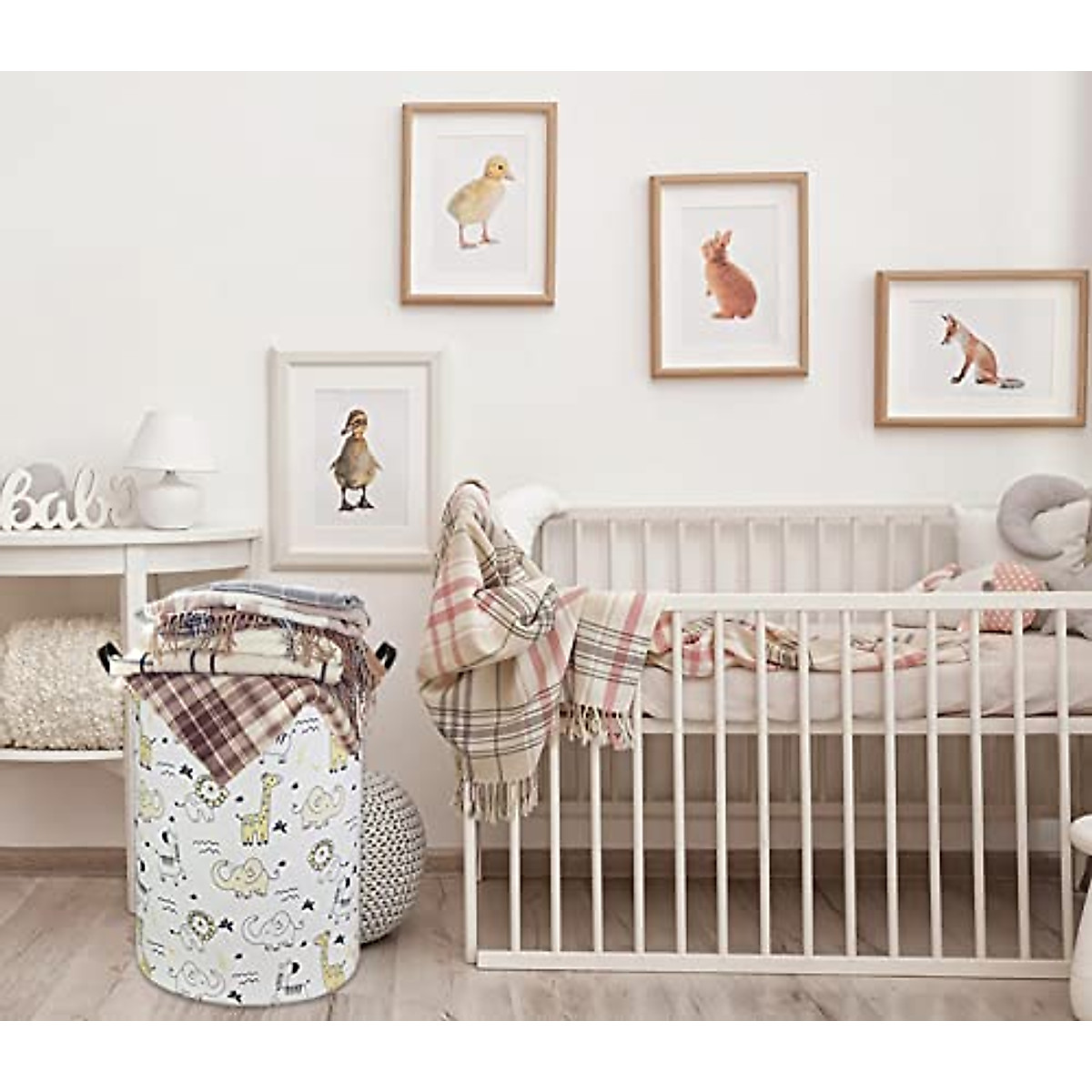 HIYAGON Baby Laundry Hamper Basket Baby Hamper for Nursery Boy and Girl Cute Kids Toys Storage Bin Organizer Animal Room Decor(Animals)