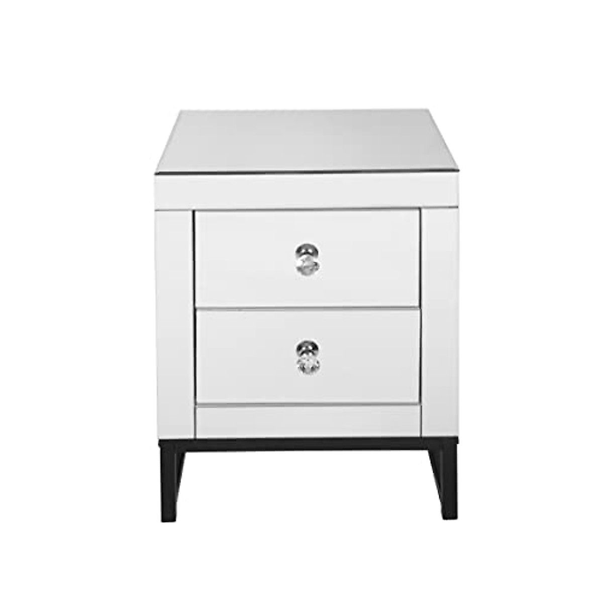 HONHPD Mirrored 2 Drawer Nightstand, Crystal End Table with 2-Drawers, Mirror Accent Silver Table, Bedroom Mini Cabinet Furniture (Delivery from Local Warehouse in The United States)