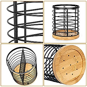 Toosci 2 Pcs Kitchen Utensil Holder - Stainless Steel and Bamboo Utensil Holder for Kitchen Counter, Large Spoon Spatula Holder for Kitchen Organizer（XL+L