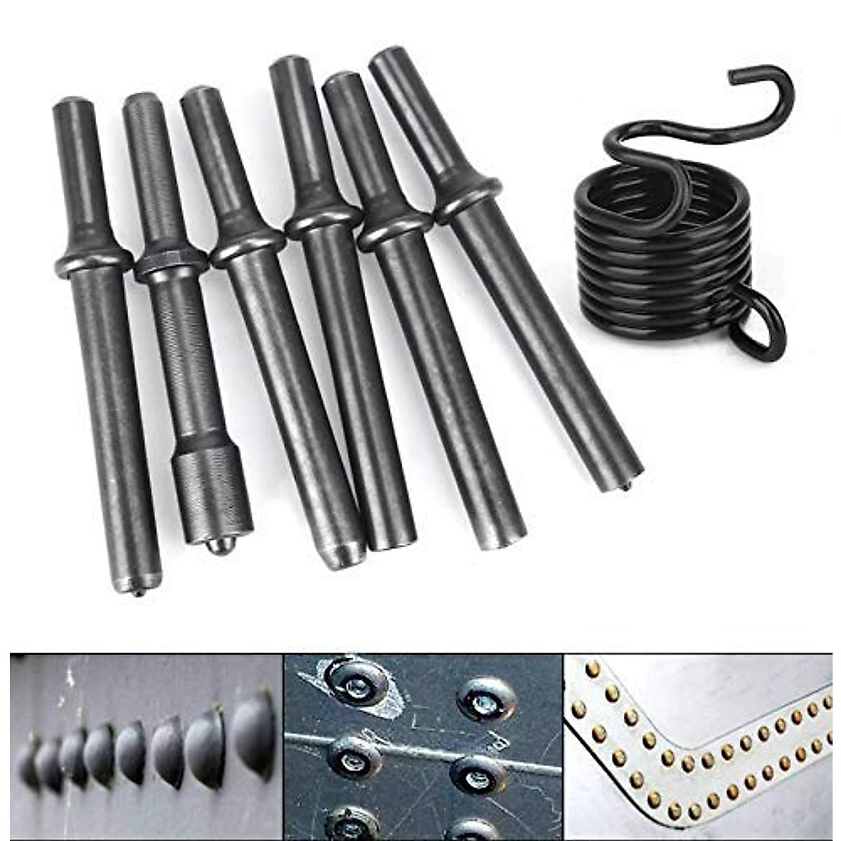 Titoe 7 Pcs Heavey Duty Smoothing Pneumatic Air Rivet Hammer Chisel Bits Tools Kit with Spring
