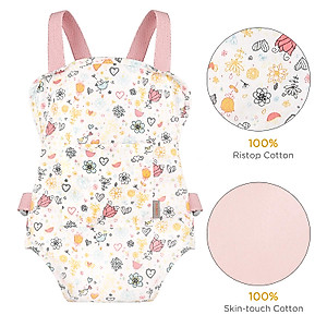 GAGAKU Doll Carrier Soft Cotton Front and Back Carrying with Adjustable Straps for Baby - Rose Garden