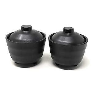 Asian Home Japanese Rice and Soup Bowls With Lid, All Black, Melamine Hard Plastic, for rice, miso soup, 4.72" x 3.94", 10 oz. (2 Bowls)