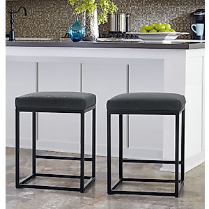 MAISON ARTS Black Counter Height 24" Bar Stool for Kitchen Counter Backless Modern Square Barstool Upholstered Faux Leather Stool Farmhouse Island Chair, Support 330 LBS,(24 Inch,Black), 1pc