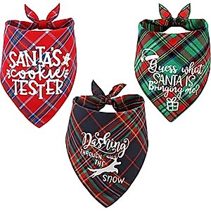 3 Pack Christmas Dog Bandanas - Classic Fall Plaid Christmas Xmas Dog Bandana Triangle Pet Scarf Bibs Kerchief Gift Set Pet Holiday Accessories Decoration for Small to Large Puppy Dog Cat