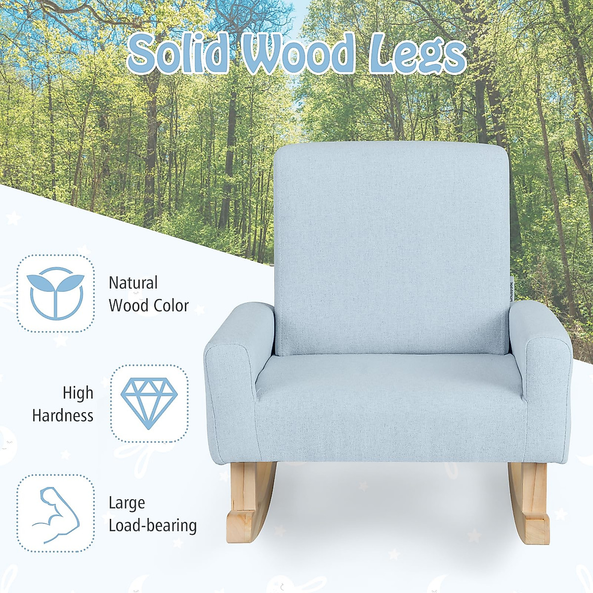 HONEY JOY Toddler Rocking Chair, Kids Rocker Chair with Solid Wood Legs & Linen Fabric, Kids Furniture Sofa w/Anti-Tipping Design, Toddler Couch for Kids Room, Playroom, Nursery, Bedroom (Blue)