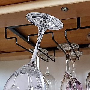 3 Rows Wine Glass Rack Under Cabinet Black Stemware Holder Storage Hanger Metal Organizer for Bar Kitchen Shelf