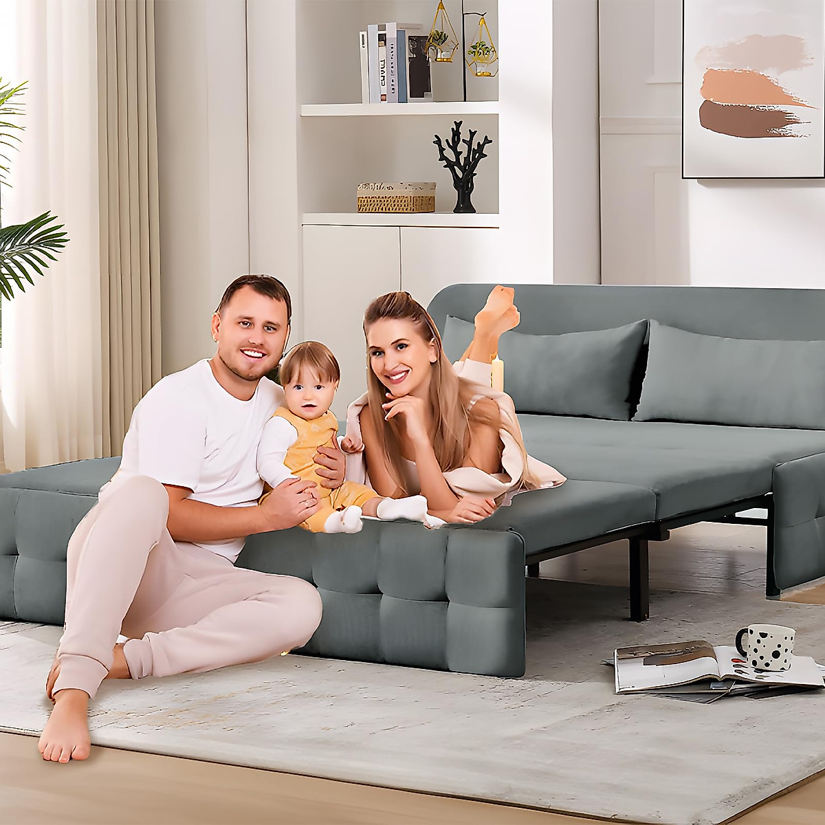 HOMNSO Convertible Queen Sleeper Sofa Bed,2-in-1 Futon Sofa Bed,Loveseat Sleeper Sofa Couch with pullout Bed for Living Room, Bedroom, Balcony, RV, Dark Gray