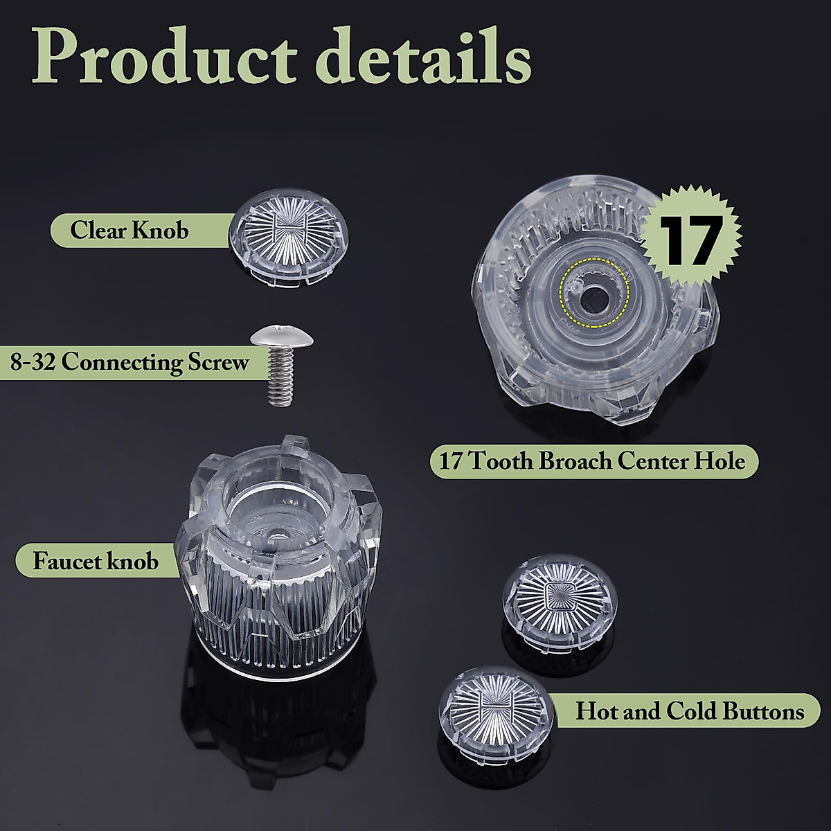 ZephyrJazz Shower Knob Replacement, Compatible with Phoenix Mobile Home Sink Tub Shower, Acrylic Bathtub Knobs Parts, Clear Faucet Handles with 17pt Spline Point Broach Center Hole(1 Pair)