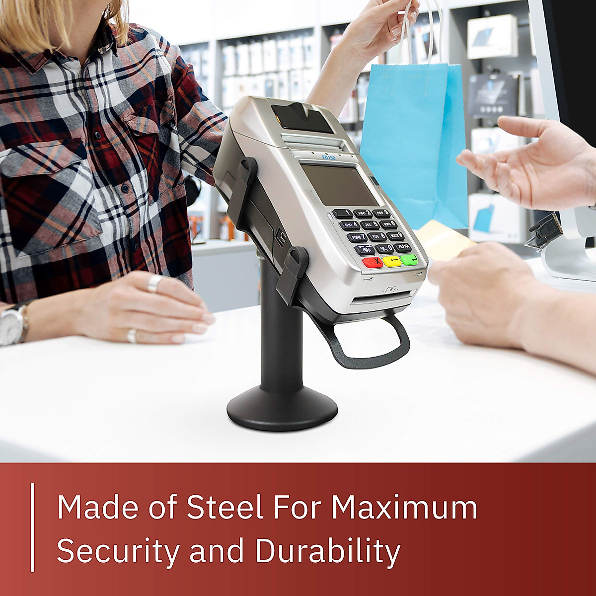 Discount Credit Card Supply DCCStands Swivel and Tilt First Data FD130 / FD150 POS Terminal Stand, Screw-in and Adhesive - Black