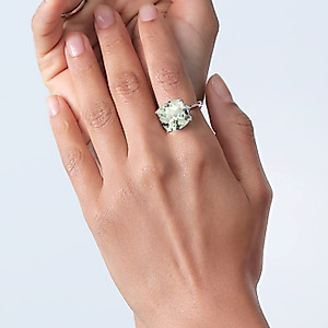 Gem Stone King 925 Sterling Silver Green Prasiolite Engagement Ring For Women (9.72 Cttw, 14MM Cushion Checkerboard, Size 7)