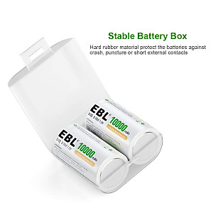 EBL Rechargeable Batteries Kit with C D 9V AA AAA Battery Charger and 10000mAh D Rechargeable Batteries