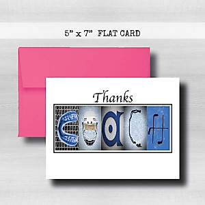 Personalized Hockey Blue Coach Thank You Card, 5"x 7" Flat Card, Greeting Cards