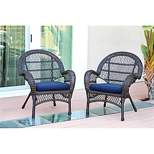 Jeco Wicker Chair with Blue Cushion, Set of 2, Espresso/W00208-
