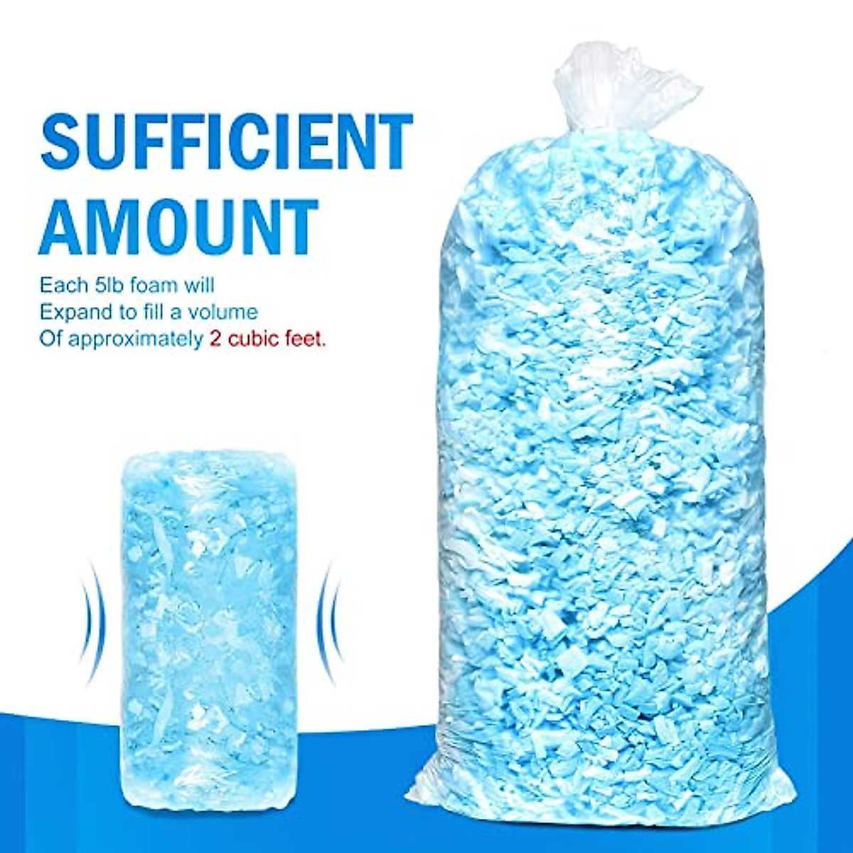 COYMOS 5lbs Shredded Memory Foam Filling for Bean Bag Filler Foam Refill for Pillow Dog Beds Chairs Cushions and Arts Crafts, Added Gel Particles
