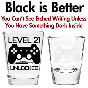 Level 21 Unlocked - Birthday Shot Glass -Birthday Gift - Celebrate Turning Twenty-One - 21st Birthday Gifts for Him or Gifts for Her - Shot Glass for 21st bday