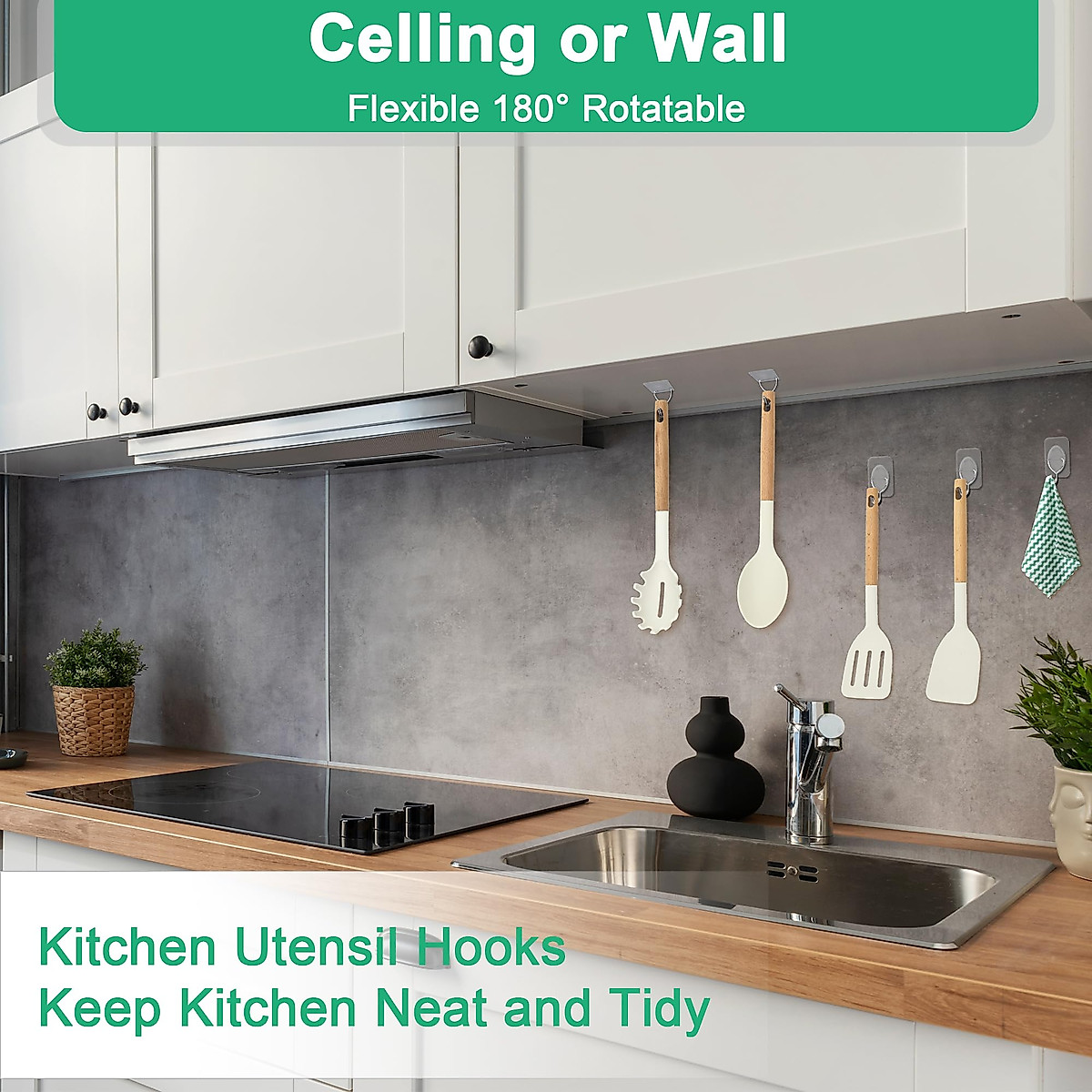 Tooackl 20pcs Adhesive Hooks 13lb(Max) Heavy Duty Sticky Hooks for Hanging Wall Hangers Without Nails 180° Rotating Seamless Stick on Wall Hooks Bathroom Kitchen Office Outdoors.