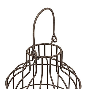Stonebriar SB-5393C 2PC Wire Metal Cloche Set, Set of 2, Brown & Large 11.8" Decorative Rustic Farmhouse Worn Natural Wood and Metal Tray