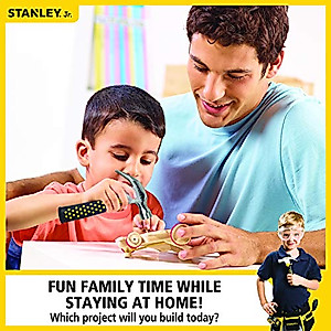 Stanley Jr. STANLEY Jr DIY Yellow Lifting Crane Kit for Kids - Easy Assembly Crane Building Kit - Wood Crane Toy Craft - Wood, Paint & Decals Included