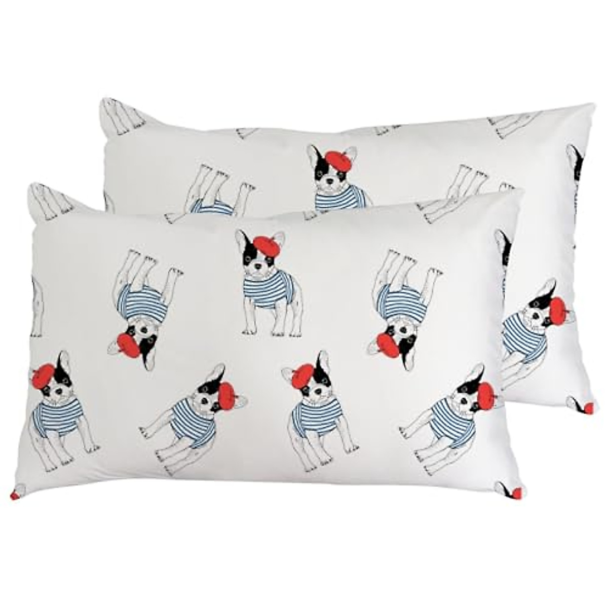 Pillowcase Set of 2 French Bulldog Cute Dog Animal Retro Pillow Cover Pillow Sham for Long Pillow Standard Size 16X24 Inch