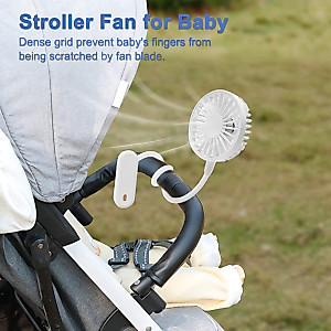 Outdoor Portable Handheld Fan with Flexible Cord, 3 Speed Mini Stroller Fan for Baby, USB Rechargeable Battery Small Fan Quiet Personal Desk Fan for Travel, Sport, Office