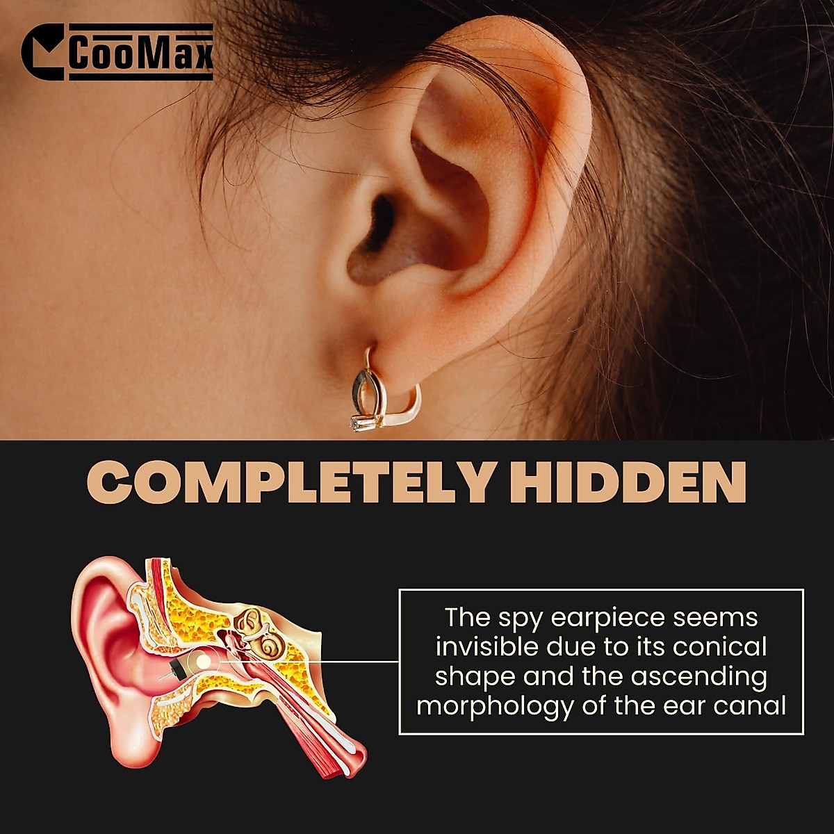 COOMAX Mini Hidden Spy Earphone Wireless Earpiece Headset Microphone Detection