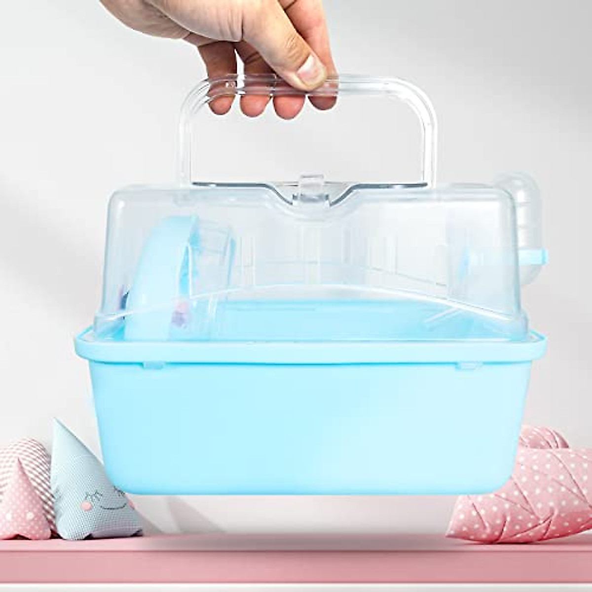 Misyue Portable Carrier Hamster Carry Case Cage with Water Bottle Travel&Outdoor for Hamster Small Animals (Blue)
