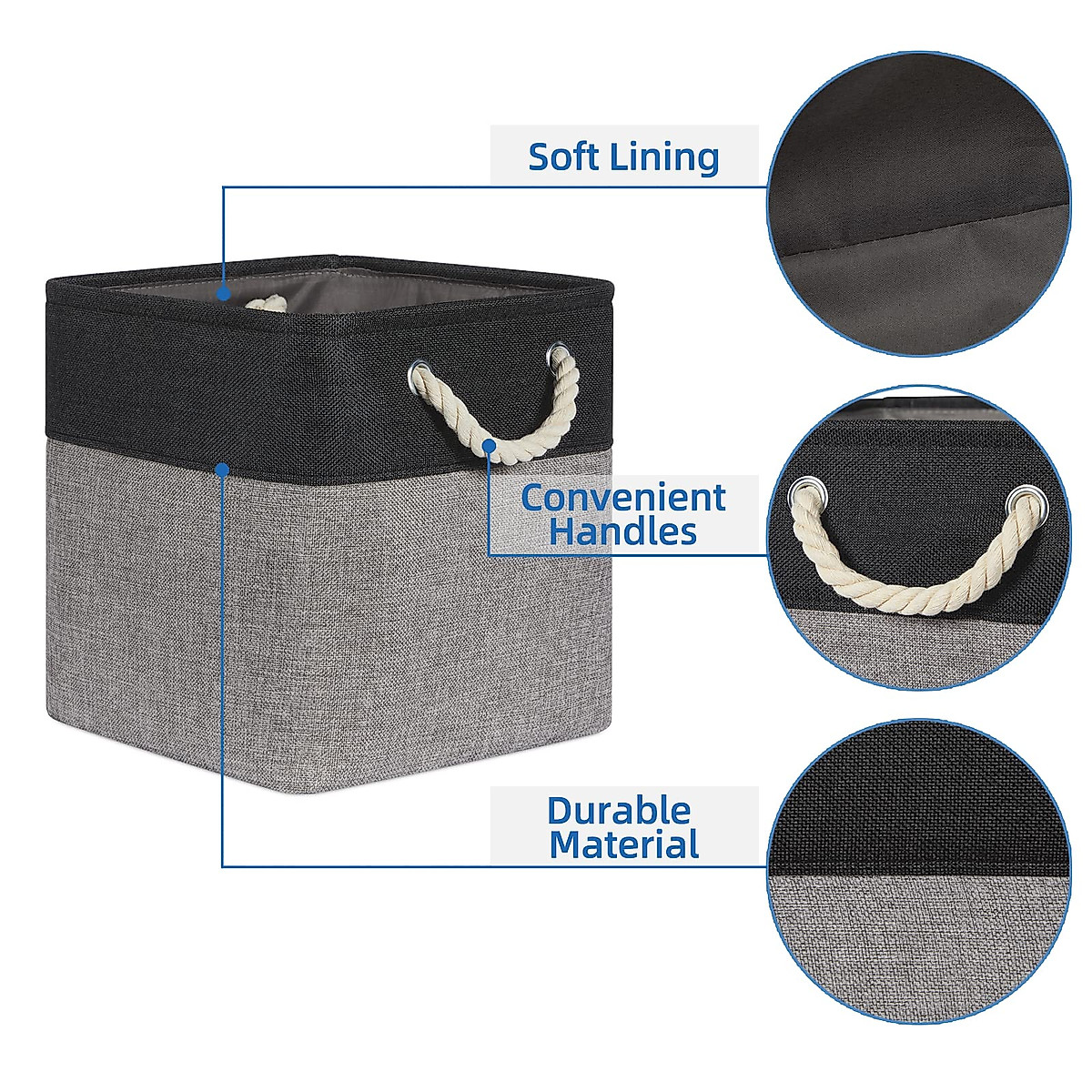 Temary Storage Baskets 4 Pack Fabric Storage Cubes Basket for Organizing Toys, Collapsible Cloth Baskets with Handles for Shelves, Nursery, Closet (Black&Gray)