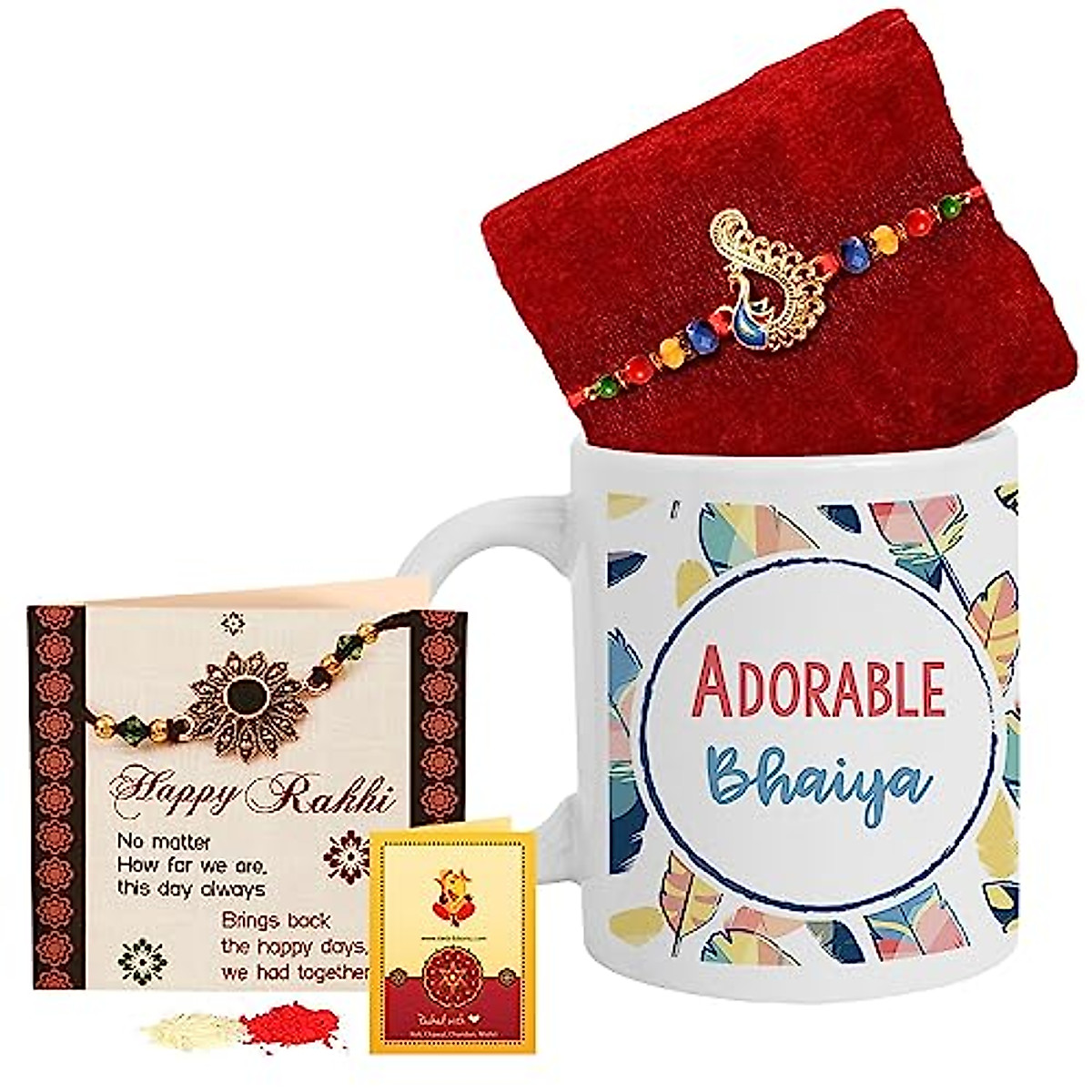 TIED RIBBONS Rakhi for Brother with Gift Set | Coffee Mug (10 Oz) | Greeting Card | Roli Chawal Packet - Raksha bandhan Rakhi Gifts for Brother Rakhi Set for Brother Bhai Rakhi Thread
