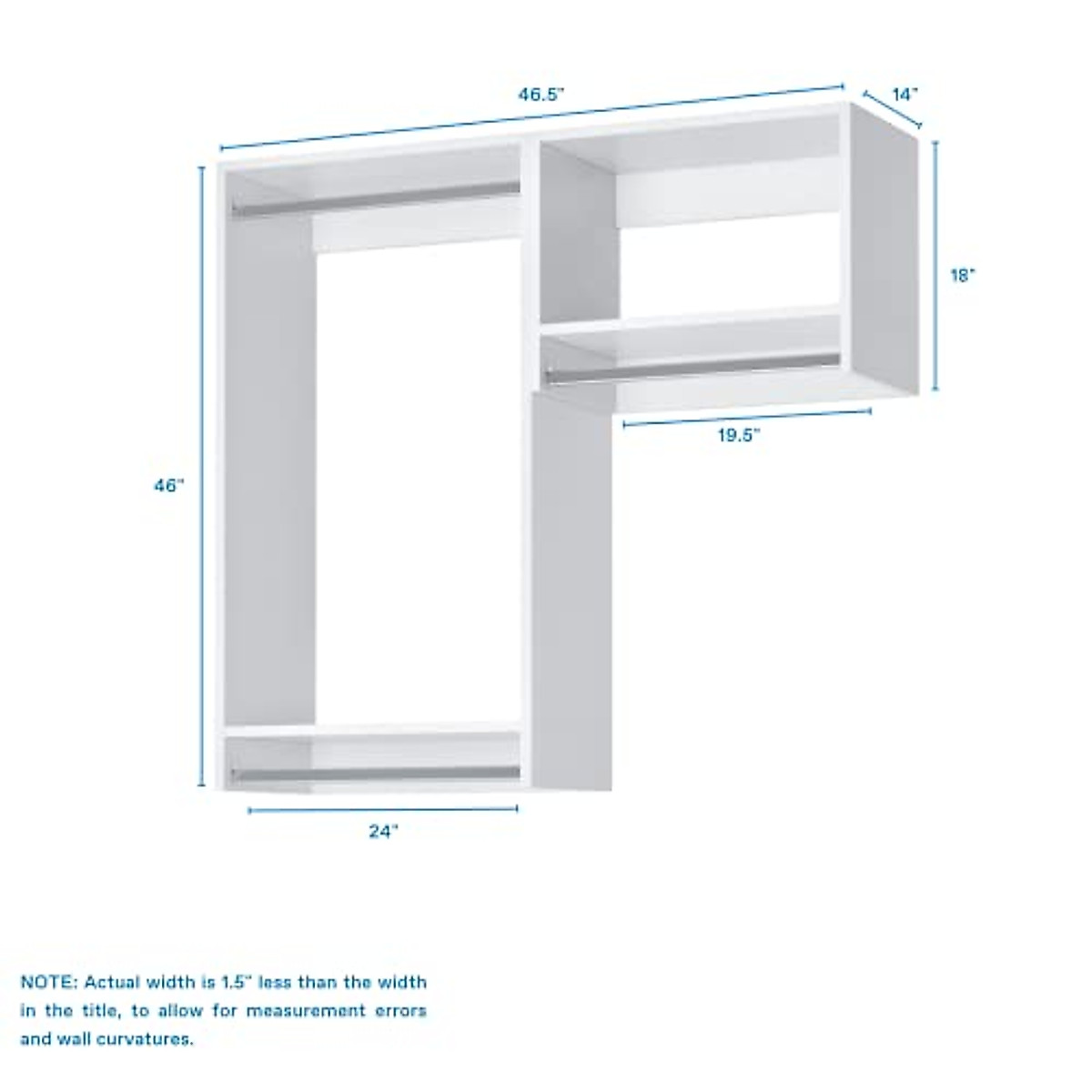 Closet Kit with Hanging Rods - Corner Closet System - Closet Shelves - Closet Organizers and Storage Shelves (White, 48 inches Wide) Closet Shelving