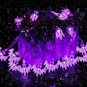 cyindzchwy 2 Pack Halloween Bat Lights, Battery Operated Purple Fairy Lights with 2 Modes, Purple Bat Lights with 20 LEDs, Halloween Lights for Home Door Porch Party Decorations