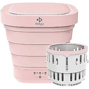 Belypoke Mini Portable Bucket Washer & Dryer Energy Saving Folding Washing Machine with Soft Spin Dry and Drainage Pipe for Underwear, Socks & Baby Clothes Pink