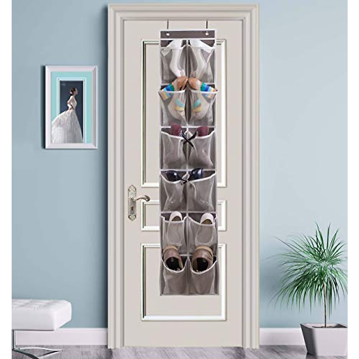 MISSLO Heavy Duty Organizer for Narrow Door with 12 Mesh Pockets (Brown)