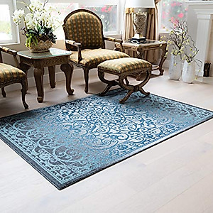 Maples Rugs Pelham Vintage Area Rugs for Living Room & Bedroom [Made in USA], 7 x 10, Charcoal/Radiant Blue
