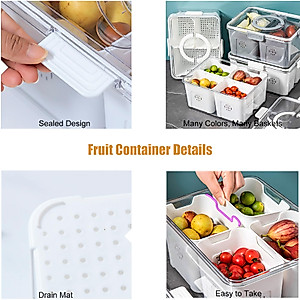 Fruit Storage Containers for Fridge with Airtight Lid & Handle - Refrigerator Food Storage Containers with 4 Removable Colanders, Vegetable Berry Keep Fresh Containers | BPA-Free(Grey)