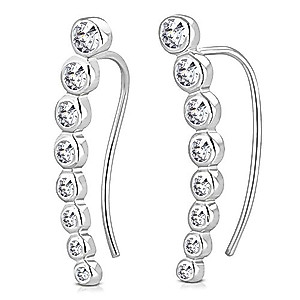My Daily Styles 925 Sterling Silver Rhodium Plated Crawler Graduating CZ Earrings