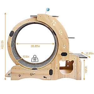 Rovibek Cat Exercise Wheel Indoor Cat Treadmill 4 in 1 Ultra Quiet Cat Running Wheel Exerciser for Indoor Cats with Climbing Ladders Cat Bowls Silent Roller, Solid Wood, Fits Most Cats