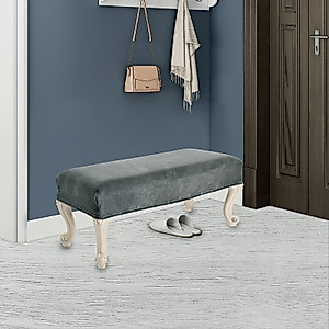 SINOSSO Soft Velvet Shoe Bench Cover, (36.5"- 48") L x (13.8"- 18") W Stretch Washable Dining Bench Upholstered Protector Rectangle Chair Slipcover, (L, Dark Grey)