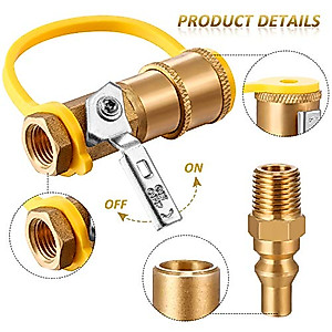 1/4 Inch RV Propane Quick Connector Adapter Full Flow Plug Brass Shutoff Valve for Propane Hose Natural Gas Accessories, Brass Pipe Fitting, Coupling, 1/4 x 1/4 Inch Female Pipe