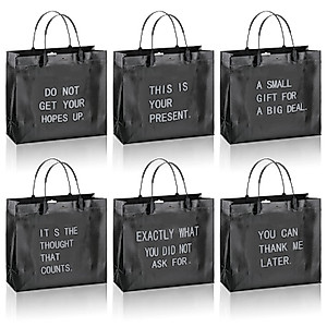 12 Pcs Funny Black Gift Bags Set with Handles Glossy Reusable Gift Bags Tote Bags Non Woven Grocery Shopping Cloth Bag for Christmas Birthday Wedding Party Anniversary, Medium Size 9.8 x 9 x 3.9 Inch