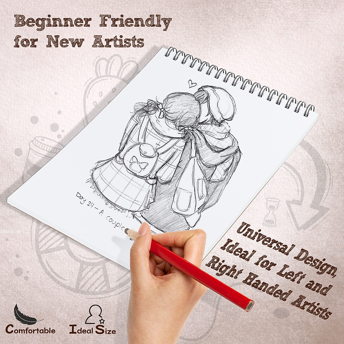 Emraw 6" x 8" Sketch Book Top Wire Bound Spiral, Acid Free Sketchbook White Writing, Drawing & Sketching Sketch Pads for Kids Adults Beginners Artists, 50 Sheets Per Sketch Pad, 2 Pack