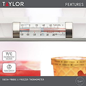 Taylor Precision Products Large Dial Kitchen Refrigerator/Freezer Kitchen Thermometer with Suction Cups