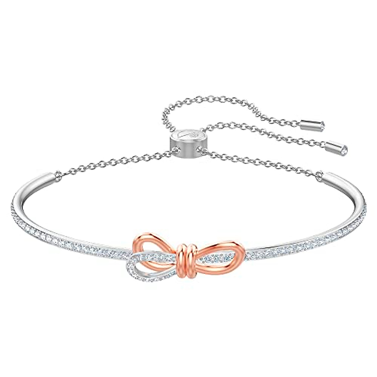 Swarovski Lifelong Bow Bangle Bracelet, Women's White Crystal Bow Design Bracelet with Mixed Rose-Gold Tone and Rhodium Plating