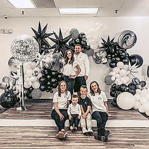 Woaipati 178 PCS Black and White Balloon Garland Arch Kit with Striped Balloons,4D Agate Balloons and Explosion Star Foil Balloons for Men or Women's Birthday,Wedding,Disco Party Decorations Supplies