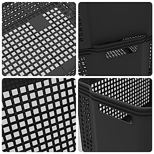 Waikhomes 6 Pack Large Stackable Basket, Plastic Woven Basket Organizer, Black